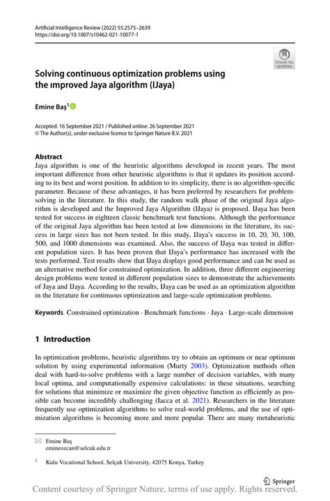 solving continuous optimization problems using the ımproved jaya algorithm ijaya
