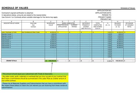 Free Printable Schedule Of Values Templates Pdf Excel Construction