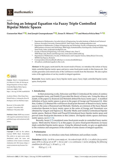 pdf solving an integral equation via fuzzy triple controlled bipolar metric spaces