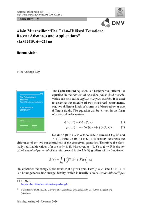 pdf alain miranville “the cahn hilliard equation recent advances and applications”