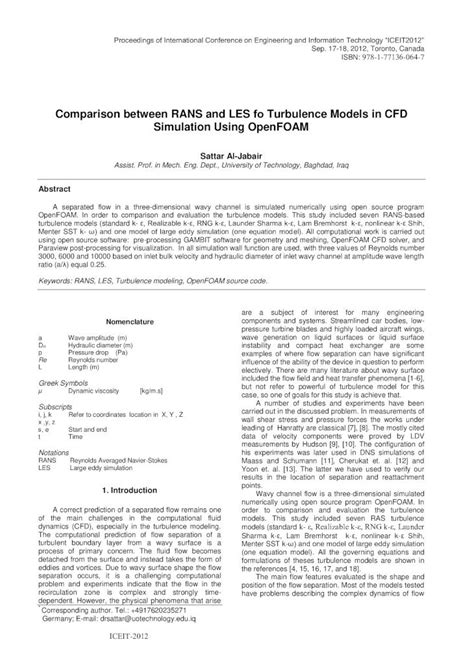 pdf comparison between rans and les fo turbulence models in cfd simulation using openfoam