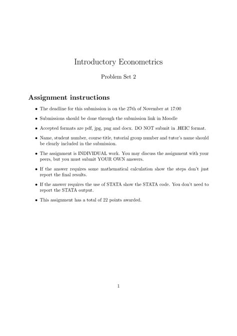 econ2206 problem set 2 introductory econometrics problem set 2 assignment instructions the