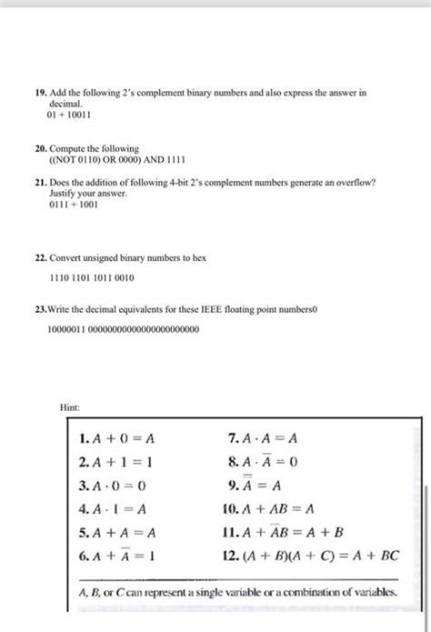 solved 19 add the following 2 s complement binary numbers
