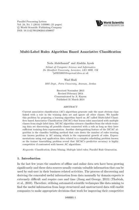 pdf multi label rules algorithm based associative classification