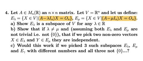 solved μ μ 4 let a € mn r an nxn matrix let v rº