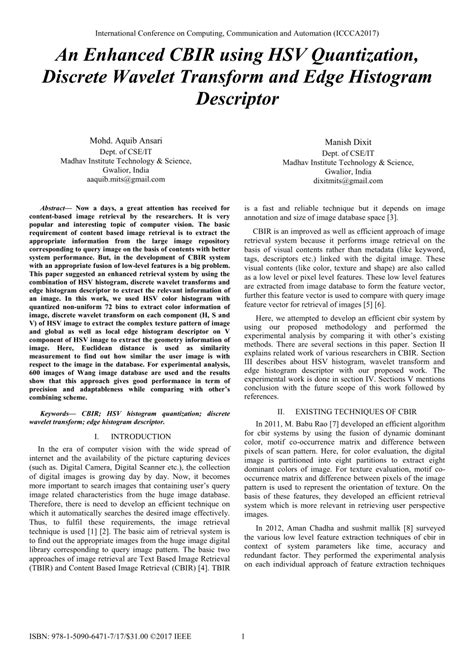 pdf an enhanced cbir using hsv quantization discrete wavelet transform and edge histogram