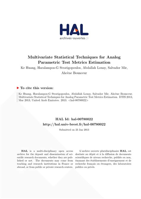 pdf multivariate statistical techniques for analog parametric test metrics estimation