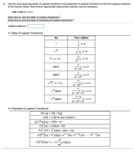 solved 6 use the accompanying tables of laplace transforms