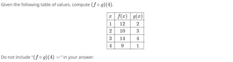 solved given the following table of values compute
