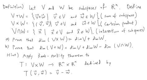 solved definition let v and w be subspaces of ir define