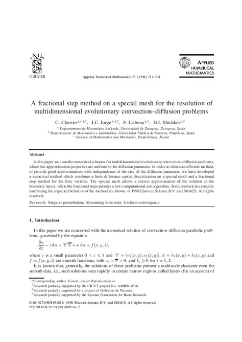 pdf a fractional step method on a special mesh for the resolution of multidimensional