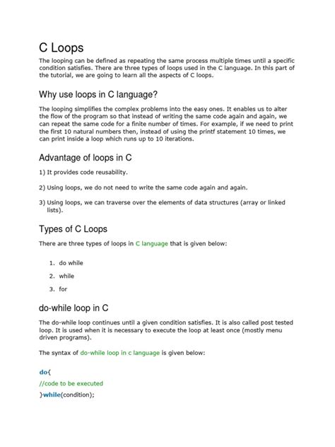 iterations loops in c programming download free pdf control flow c programming language