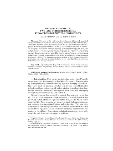 optimal control of two and three dimensional imcompressible navier stokes flows pdf navier