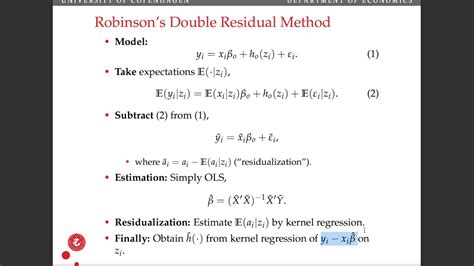 semi nonparametric estimation robinson s double residual method youtube