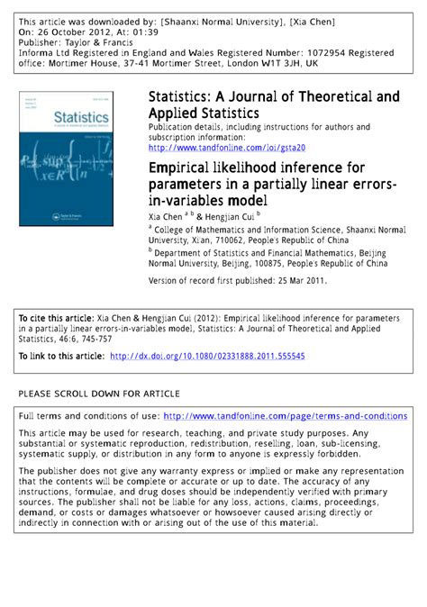 pdf empirical likelihood inference for parameters in a partially linear errors in variables model