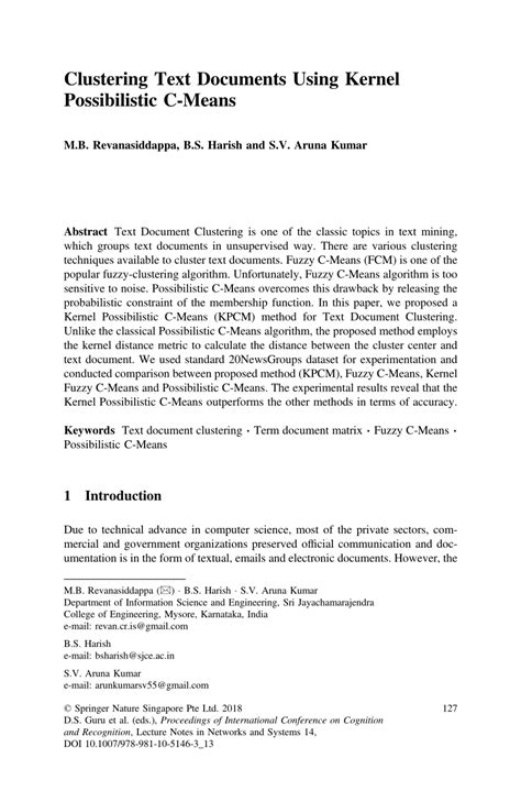 pdf clustering text documents using kernel possibilistic c means