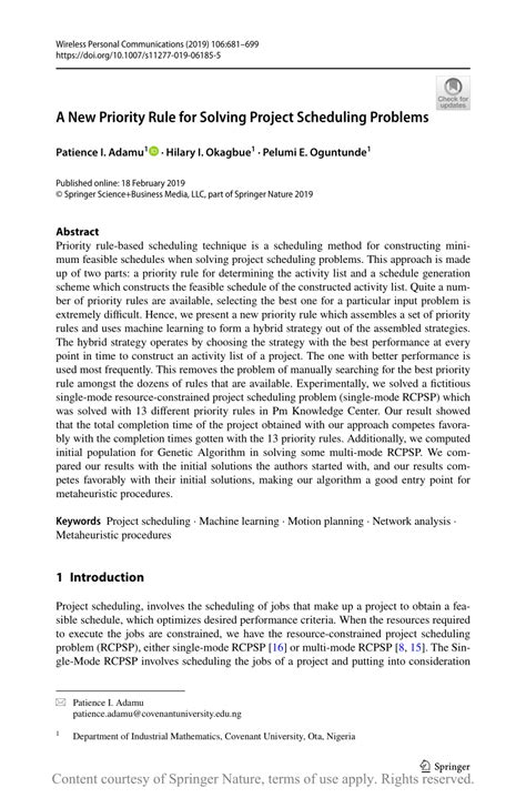 a new priority rule for solving project scheduling problems request pdf