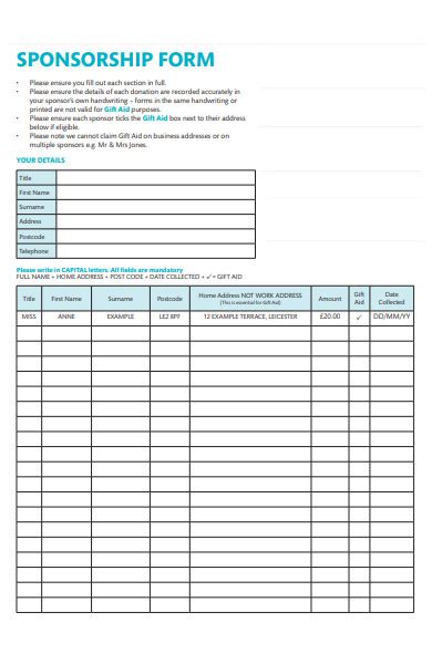 FREE 52 Sponsorship Forms In PDF MS Word Excel