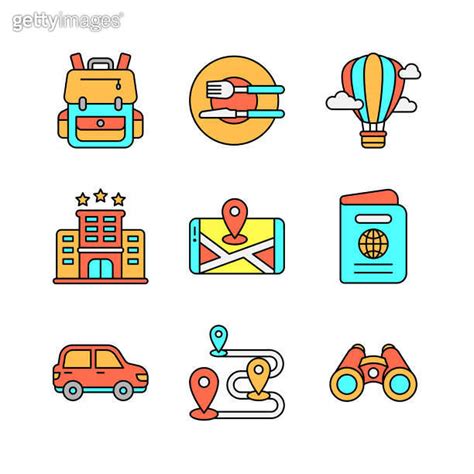 Tourism and Travel Icons Set in Colored Line Style 이미지 1497315424