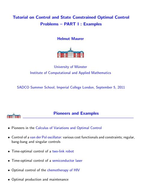 tutorial on control and state constrained optimal control problems part i examples provides