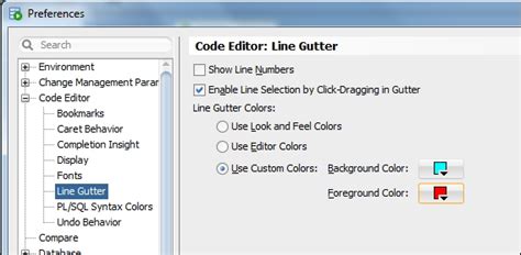 display line numbers in code editor oracle sql developer