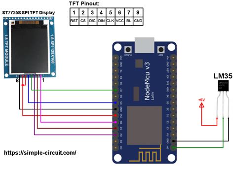 NodeMCU With ST7735 TFT And LM35 Analog Temperature Sensor