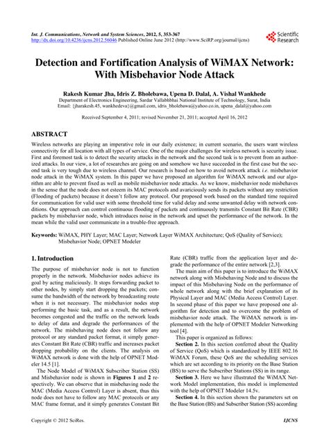 pdf detection and fortification analysis of wimax network with misbehavior node attack