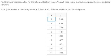 solved find the linear regression line for the following