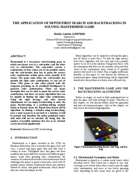 the application of dfs and backtracking in solving mastermind game pdf applied mathematics