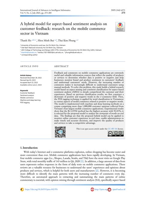pdf a hybrid model for aspect based sentiment analysis on customer feedback research on the