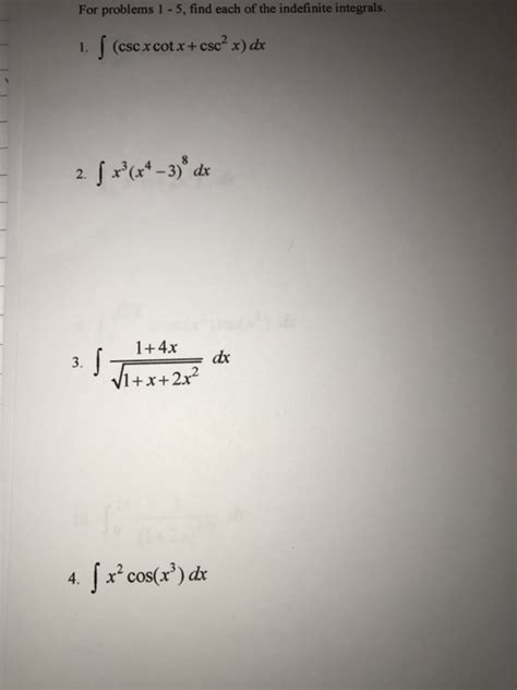 solved find each of the indefinite integrals integral csc