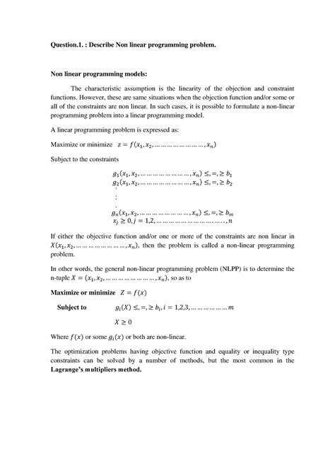 8 non linear programming b question describe non linear programming problem non linear