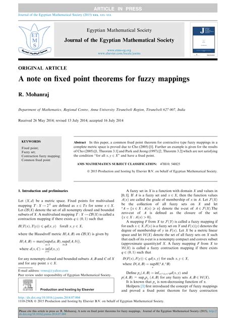 pdf a note on fixed point theorems for fuzzy mappings