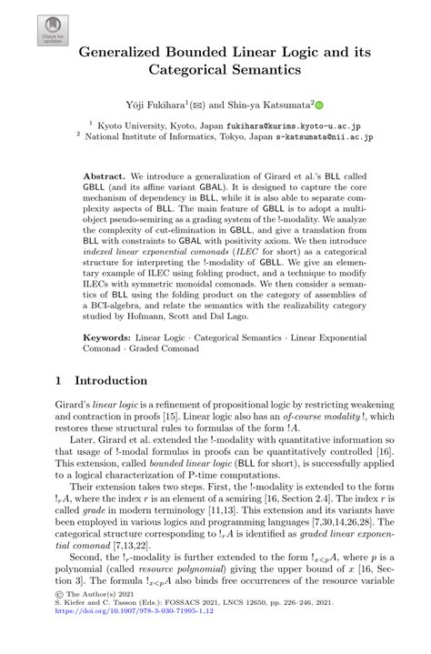 pdf generalized bounded linear logic and its categorical semantics
