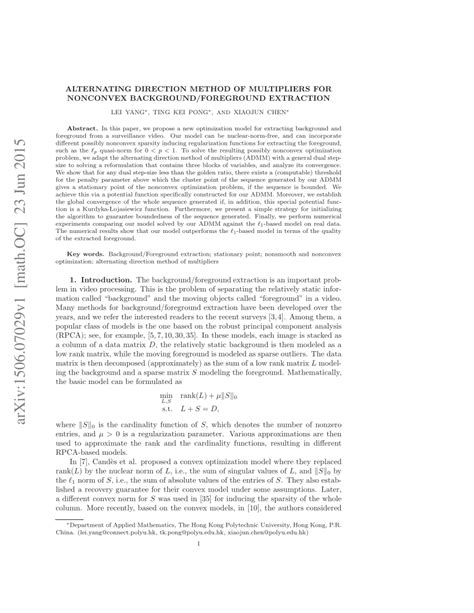 pdf alternating direction method of multipliers for nonconvex background foreground extraction