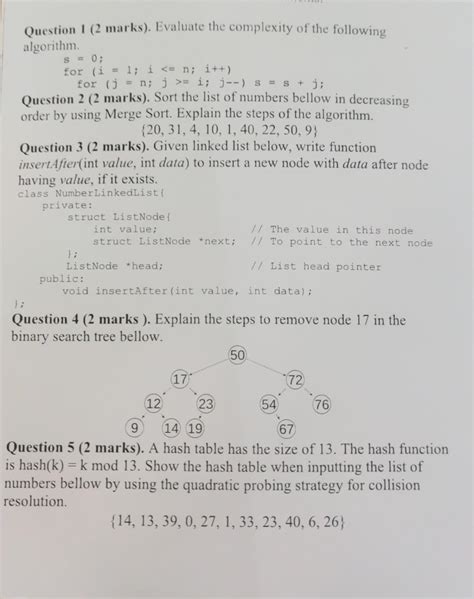 question 1 2 marks evaluate the complexity of the following algorithm s 0 for i 1 i