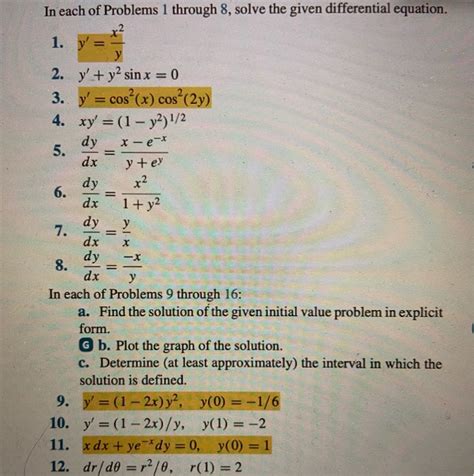 solved in each of problems 1 through 8 solve the given