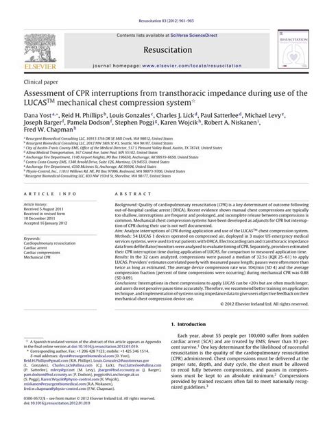 pdf assessment of cpr interruptions from transthoracic impedance during use of the lucas