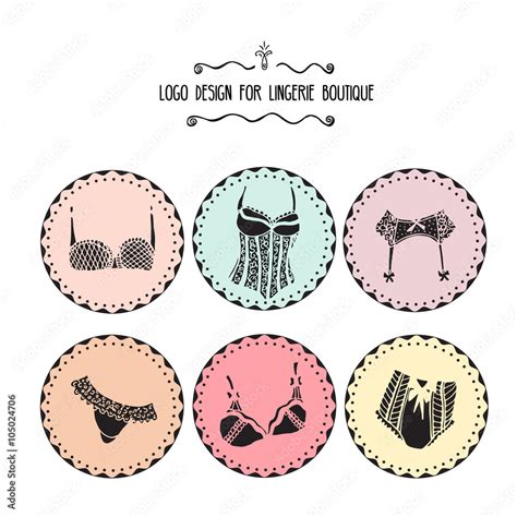 Collection Of Lingerie Logo Design Hand Drawn Lingerie Badge Isolated On White Stock Vector
