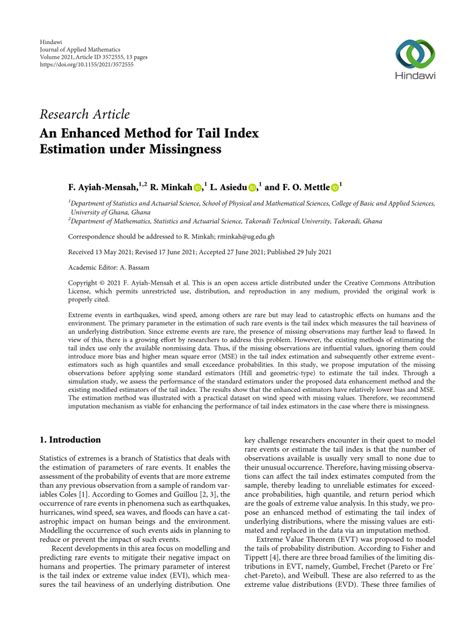 pdf an enhanced method for tail index estimation under missingness