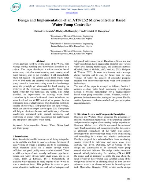 pdf design and implementation of an at89c52 microcontroller based water pump controller