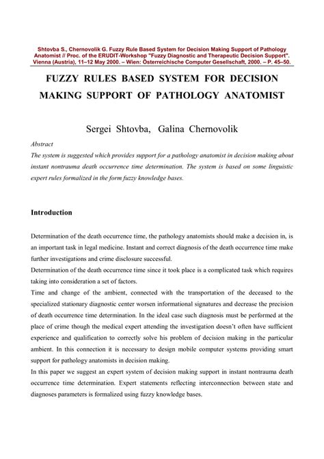 pdf fuzzy rule based system for decision making support of pathology anatomist