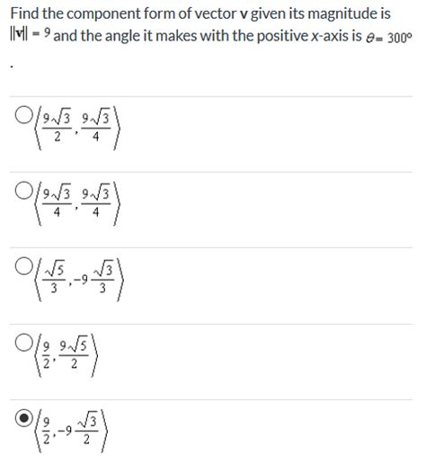 solved find the component form of vector v given its