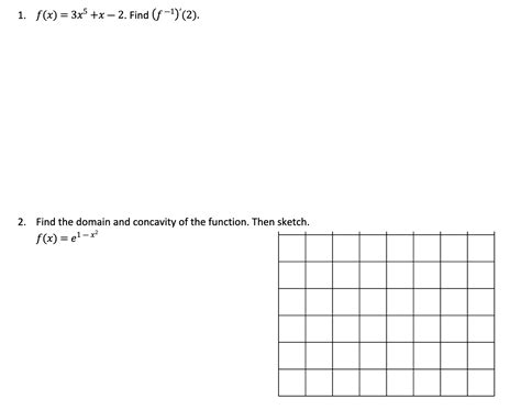 solved 1 f x 3x5 x−2 find f−1 ′ 2 2 find the domain