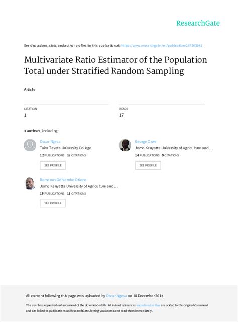 pdf multivariate ratio estimator of the population total under stratified random sampling