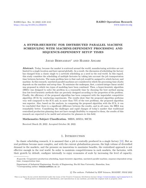 pdf a hyper heuristic for distributed parallel machine scheduling with machine dependent