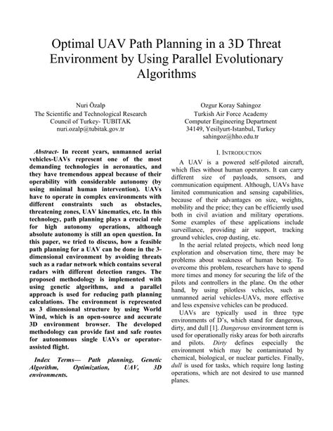 pdf optimal uav path planning in a 3d threat environment by using parallel evolutionary algorithms