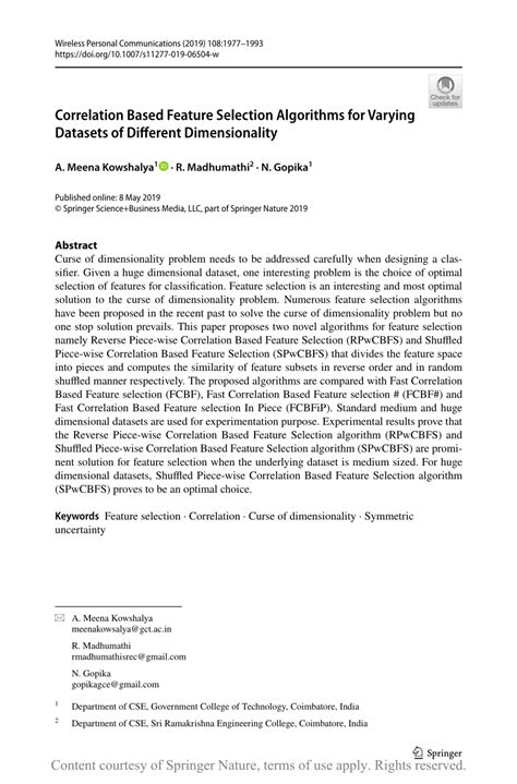 correlation based feature selection algorithms for varying datasets of different dimensionality