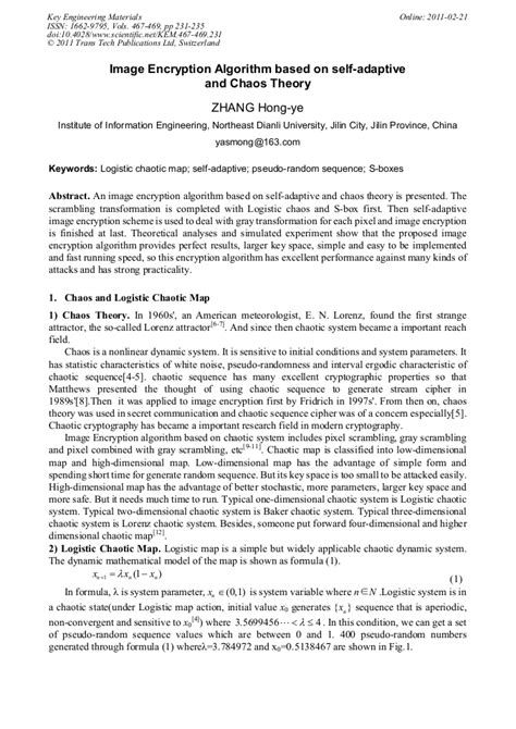 image encryption algorithm based on self adaptive and chaos theory scientific