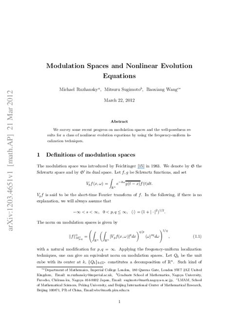 pdf modulation spaces and nonlinear evolution equations michael ruzhansky